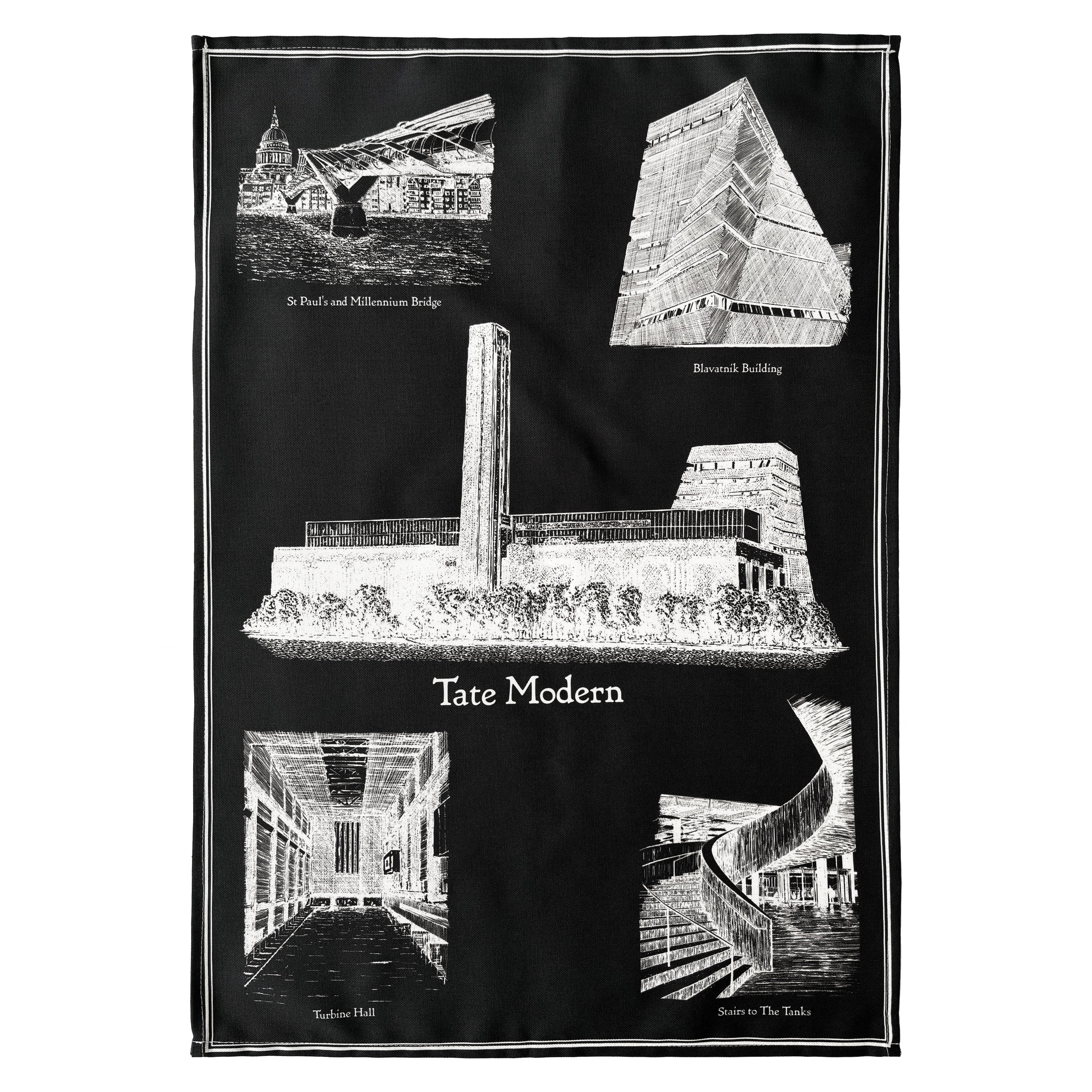 Tate Modern Tea Towel - White on Black – Modern Britain