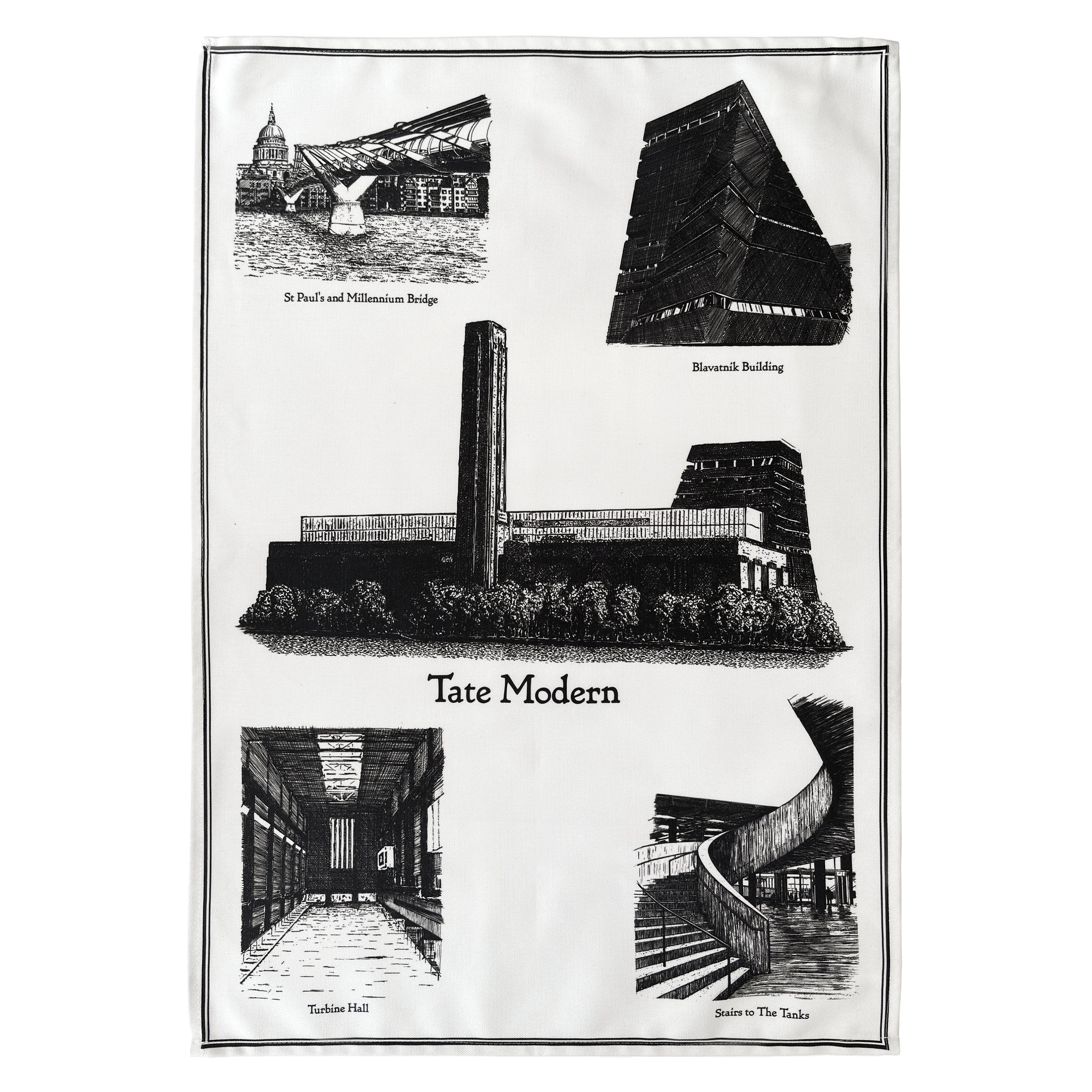 Tate Modern Tea Towel - Black on White – Modern Britain